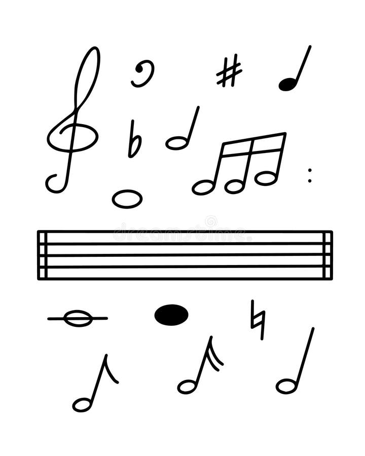 A Set of Various Musical Symbols and Notes Arranged Above a Blank Staff ...
