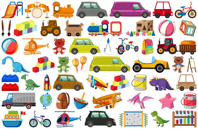 Set of Various Objects Cartoon Stock Vector - Illustration of transport ...