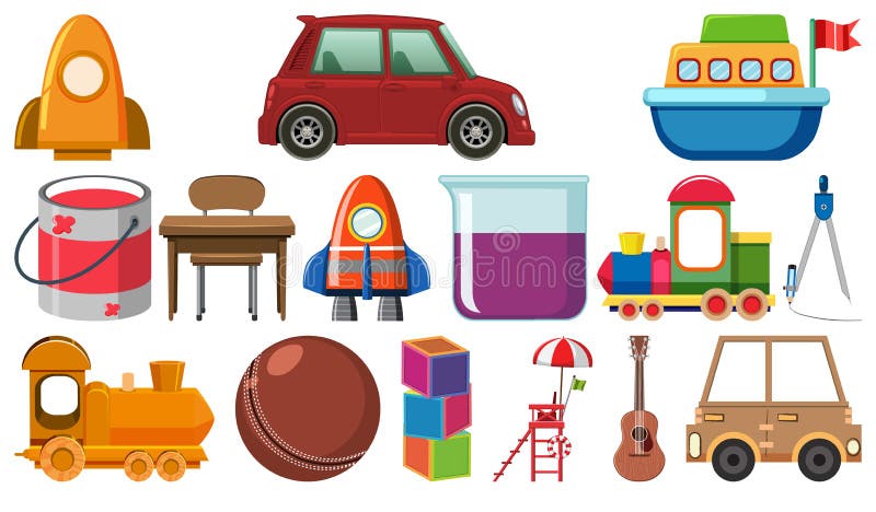 Set of Various Objects Cartoon Stock Vector - Illustration of dinosaur ...