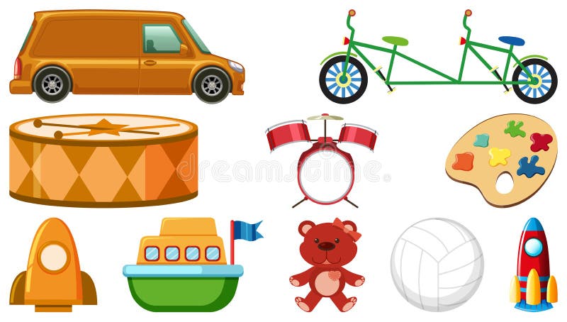 Set of Various Objects Cartoon Stock Vector - Illustration of plane ...