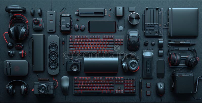 Set of Various Office Electronics Top View Stock Illustration ...