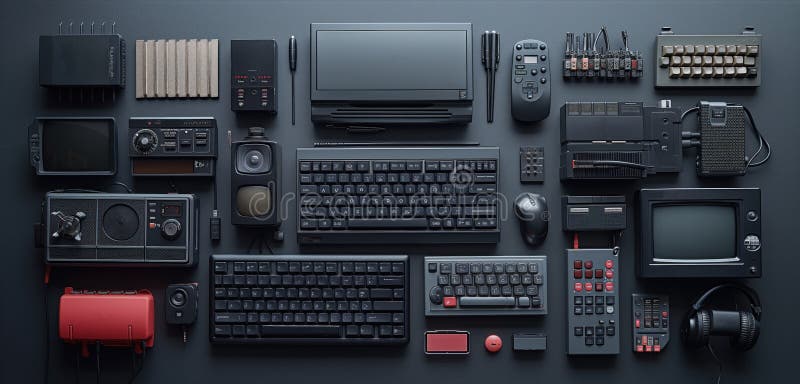 Set of Various Office Electronics Top View Stock Illustration ...