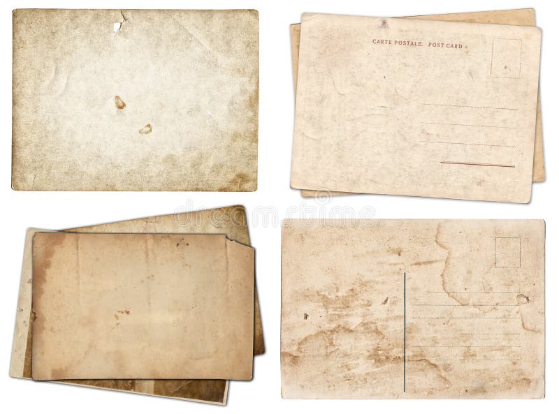 Set of Various Old Papers and Postcards with Scratches and Stains ...