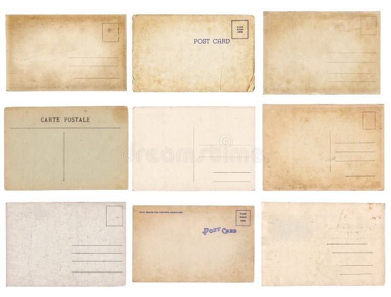 Set of Various Old Vintage Postcards Isolated on White Stock Image ...