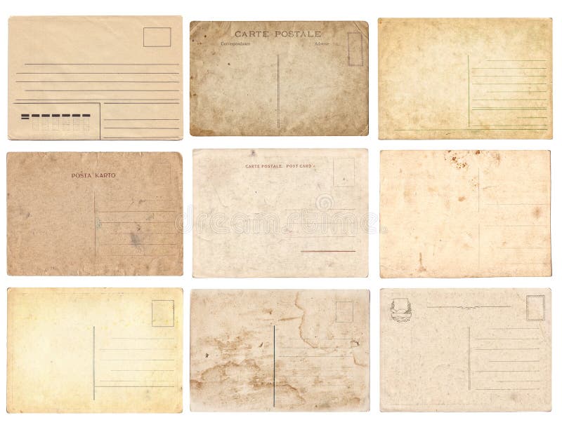 Set of Various Old Vintage Postcards Isolated on White Stock Image ...