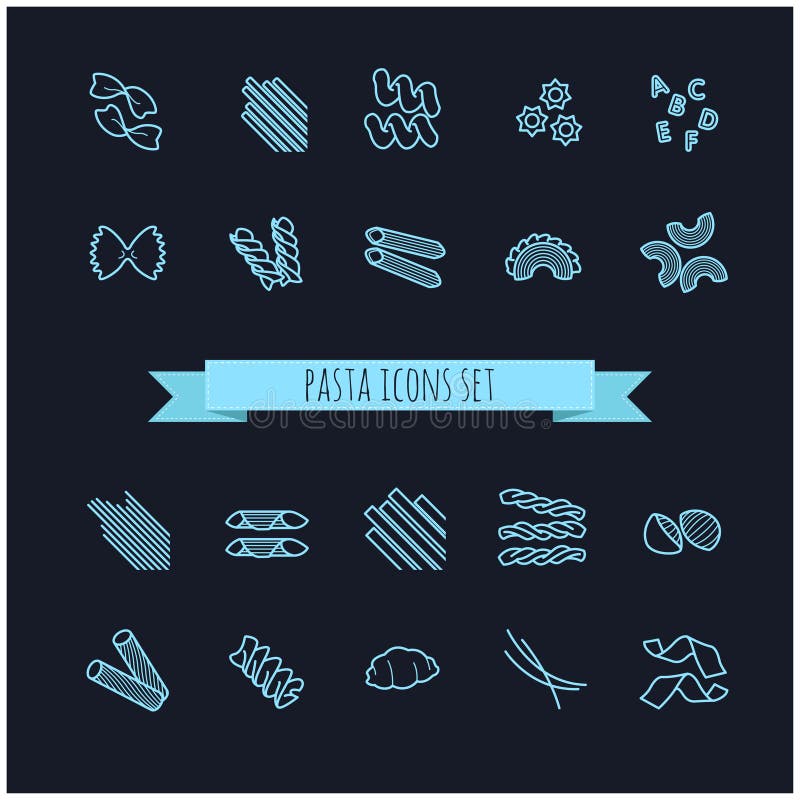 Set of various pasta icons stock vector. Illustration of rigatoni ...