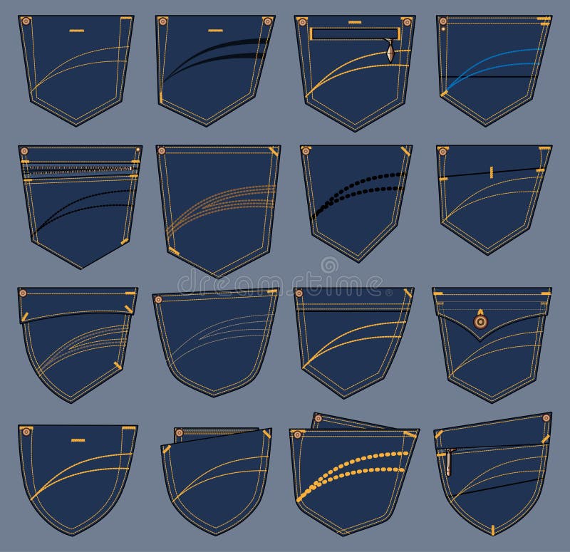 Set of Various Pockets Designs for Denim Products Stock Vector ...