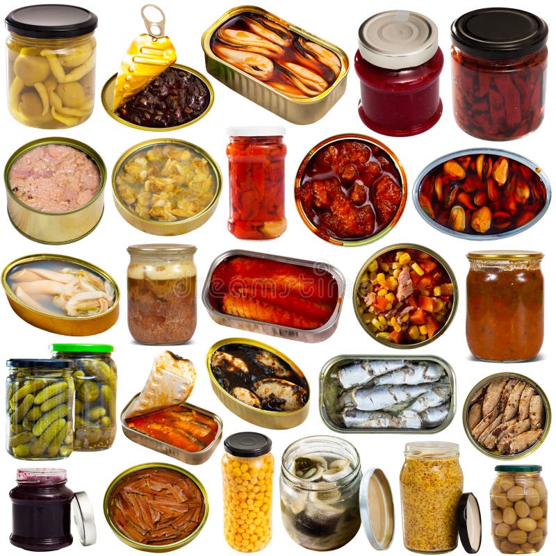 Set of Various Preserves Isolated Stock Photo - Image of calamari ...