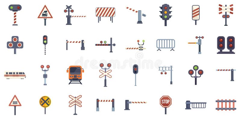 Set of Various Railway Traffic Lights and Signs Ensuring Safety on ...