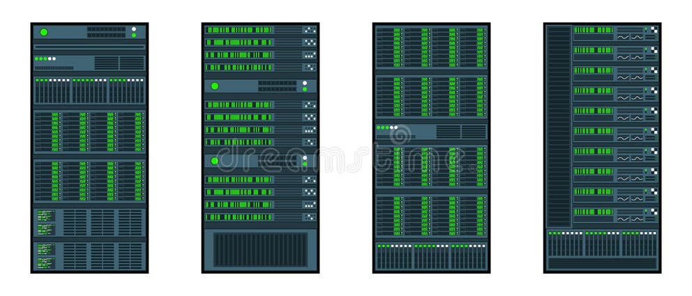 Set of Various Server Racks. Server in Cabinets. Server Room Data ...