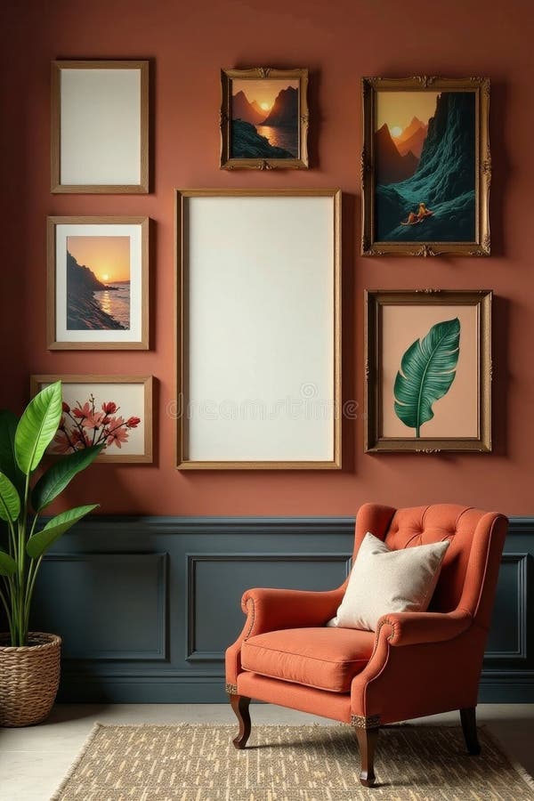 Set of Various Sized Wooden Frames on Luxury Wall, Gallery, Mockup ...