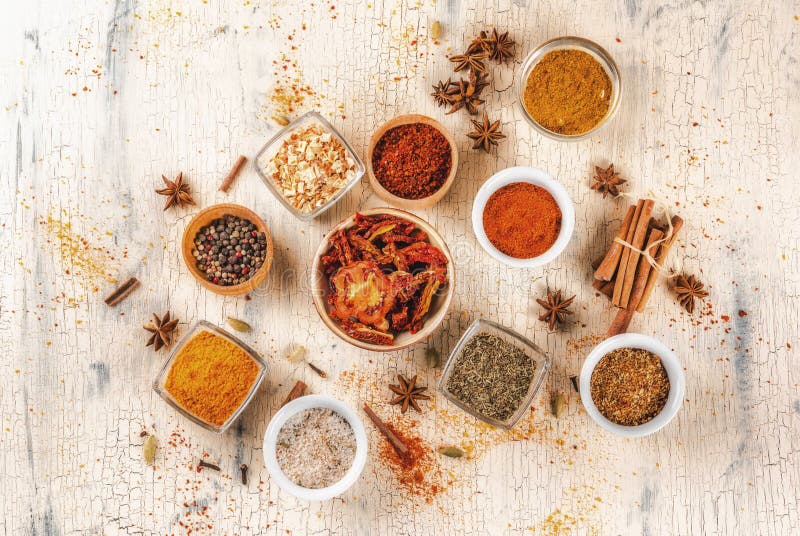 Set of various spices stock photo. Image of chili, green - 135628224