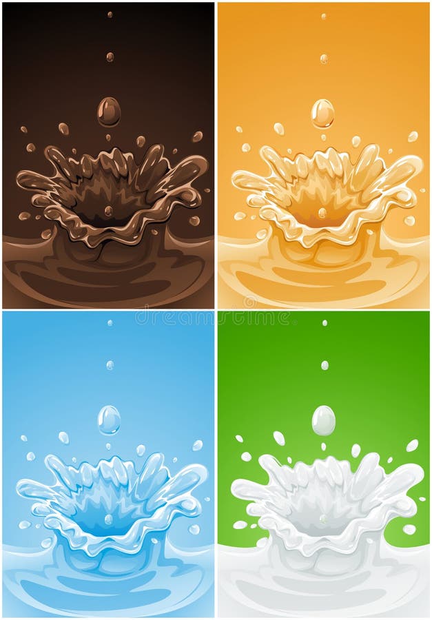 Set of Various Splash Drink Liquids Stock Illustration - Illustration ...