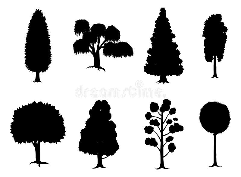 Set of Various Stylized Trees in Silhouette Stock Vector - Illustration ...