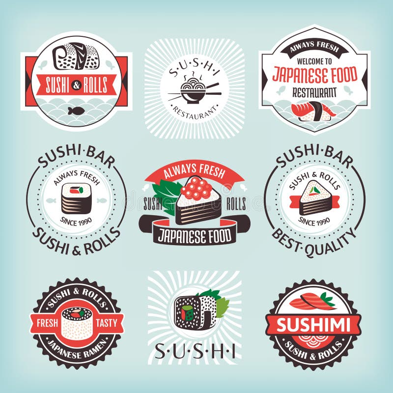 Set of Various Sushi Labels Stock Vector - Illustration of collection ...