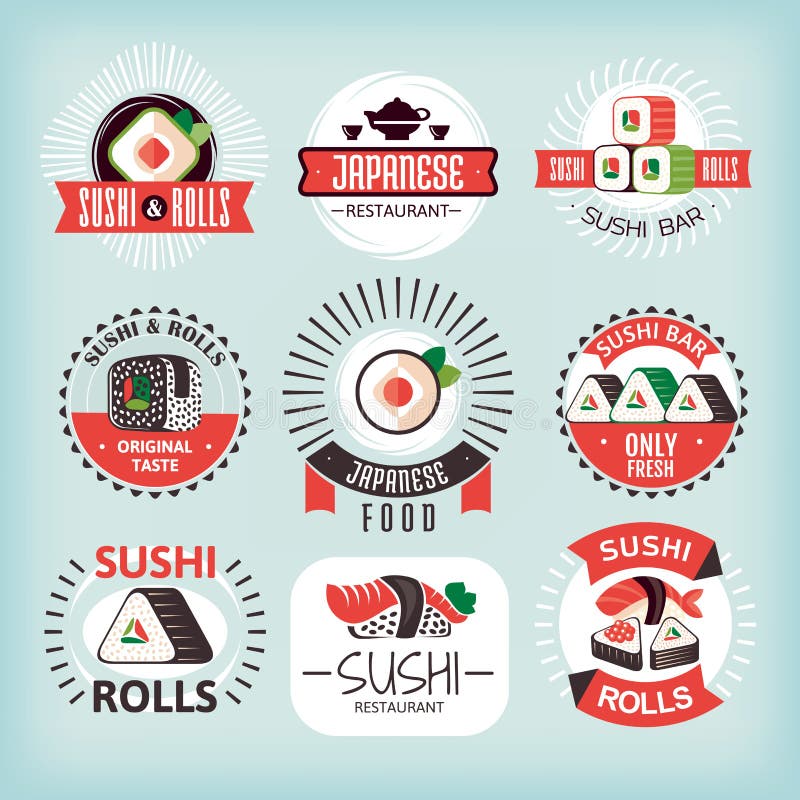 Set of Various Sushi Labels Stock Vector - Illustration of oriental ...