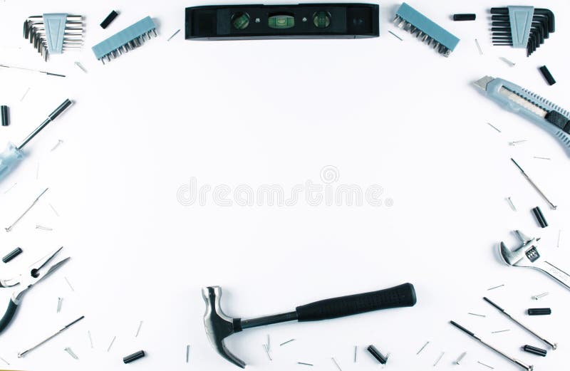 Set of Various Tools on White Background. Stock Photo - Image of ...