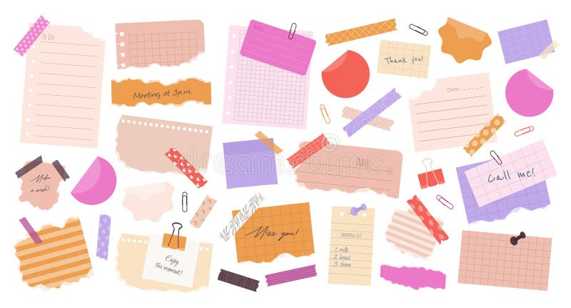 Set of Various Torn Paper Notes, Stickers, Tapes. Stock Vector ...