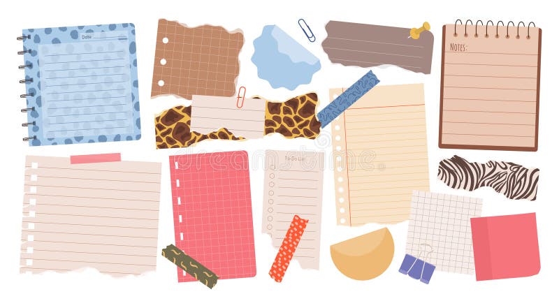 Set of Various Torn Paper Notes, Stickers, Tapes. Stock Vector ...