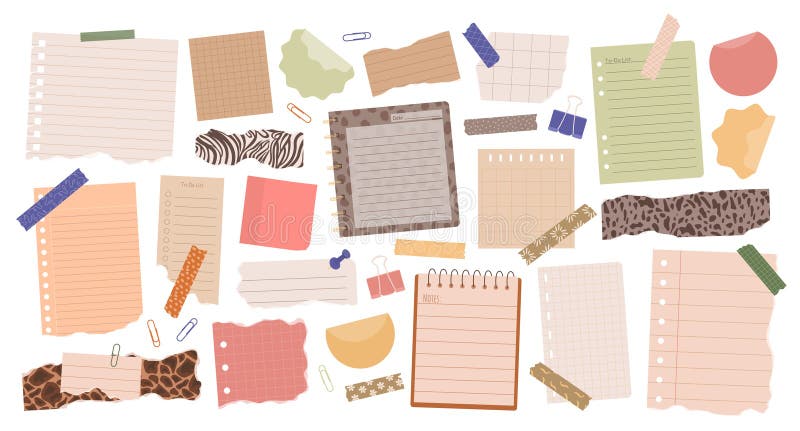 Set of Various Torn Paper Notes, Stickers, Tapes. Stock Vector ...