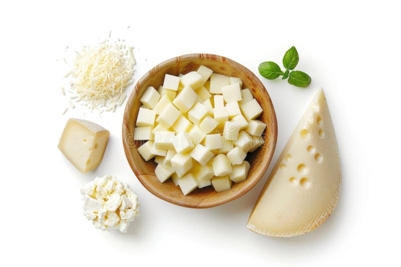 Set of Various Types of Cheese in Bowl, Top View Stock Illustration ...