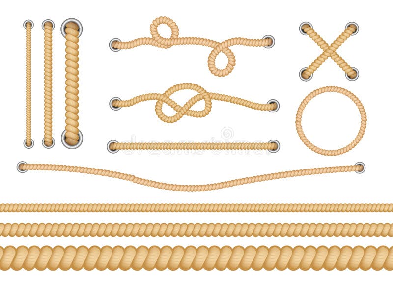 Set of Various Types of Nautical Loops and Knots for Rope. Stock Vector ...