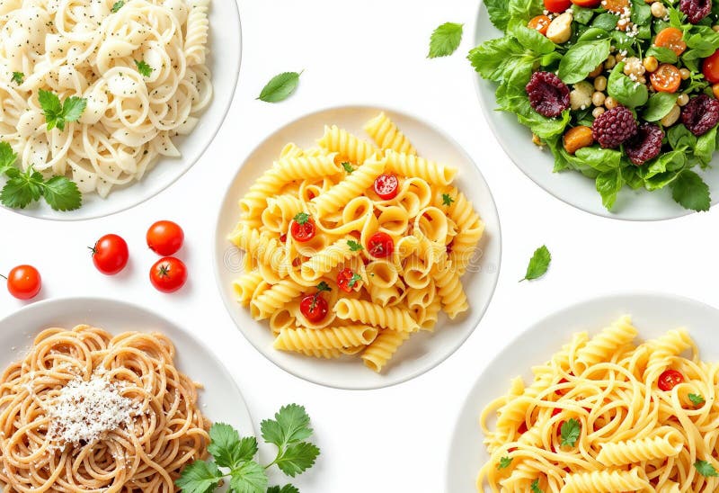 Set of Various Types of Pasta in a Plate on a Transparent Background ...