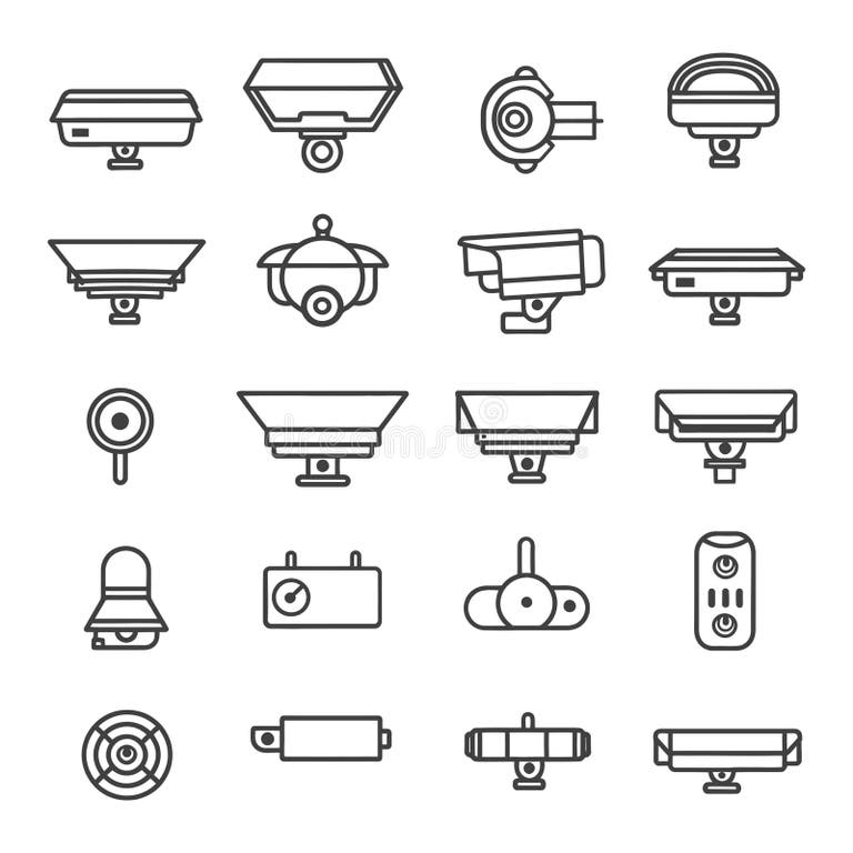 Collection of Security CCTV Camera Icons, Surveillance System Symbols ...