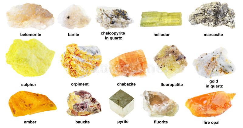 Set of Various Unpolished Yellow Stones with Names Stock Photo - Image ... Set of Various Unpolished Yellow Stones with Names Stock Photo - Image ...