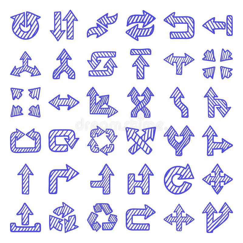 Set of Various Vector Doodle Sketch Hatched Hand Drawing Arrows Stock ...