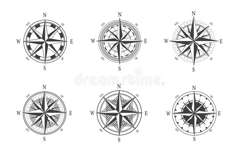 Set Of Various Vintage Marine Compasses Different Vintage Compass Collection Stock Vector