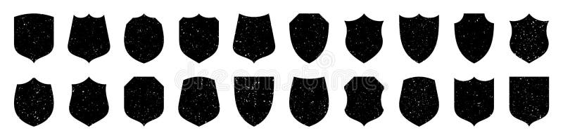 Set of Various Vintage Shield Icons. Black Heraldic Shields with Grunge ...