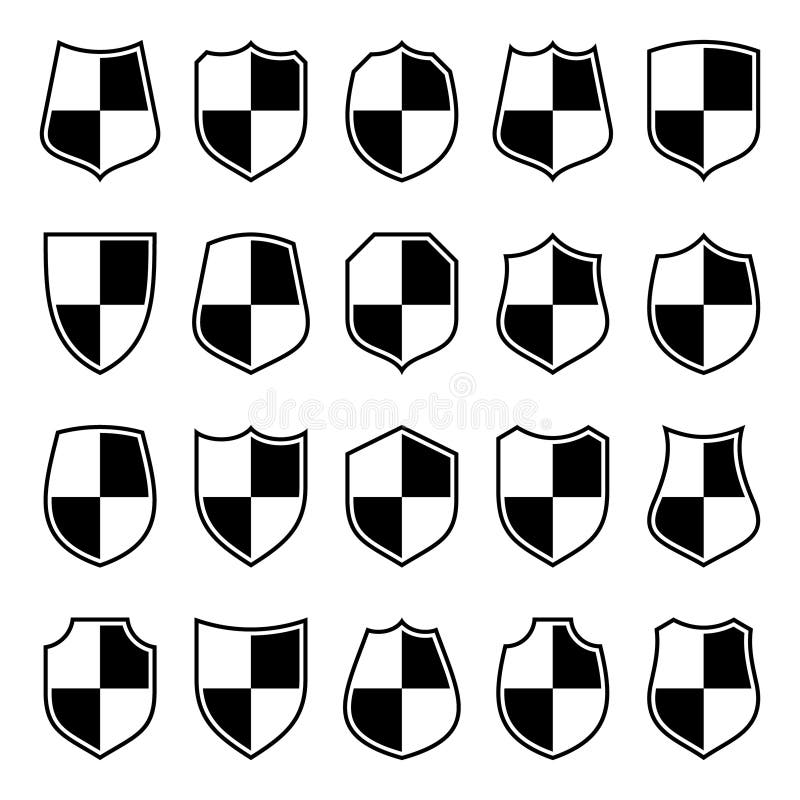 Set of Various Vintage Shield Icons. Black Heraldic Shields. Protection ...