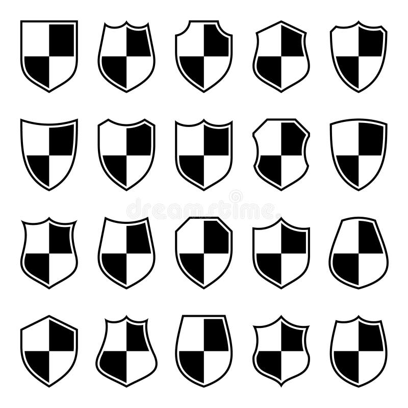 Set of Various Vintage Shield Icons. Black Heraldic Shields. Protection ...