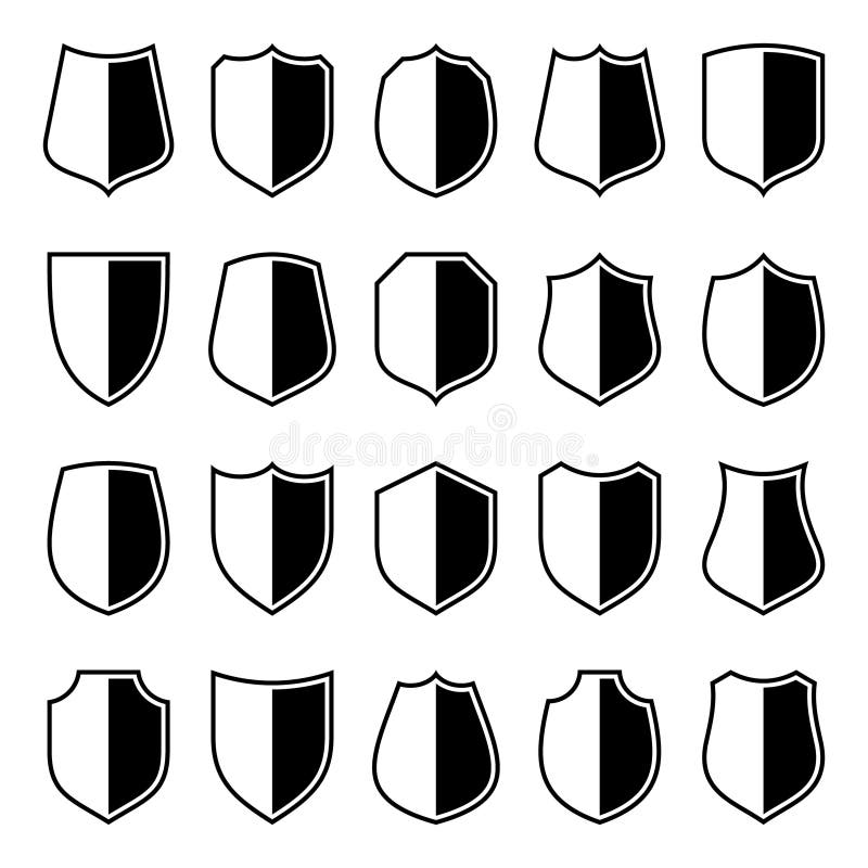 Set of Various Vintage Shield Icons. Black Heraldic Shields. Protection ...