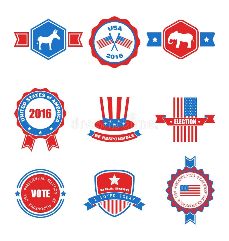 Set of Various Voting Graphics Objects and Labels, Emblems, Symbols ...