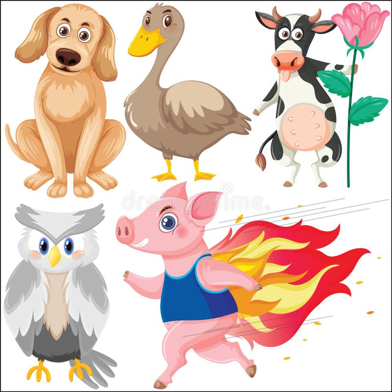 Set of Various Wild Animals in Cartoon Style Stock Vector ...