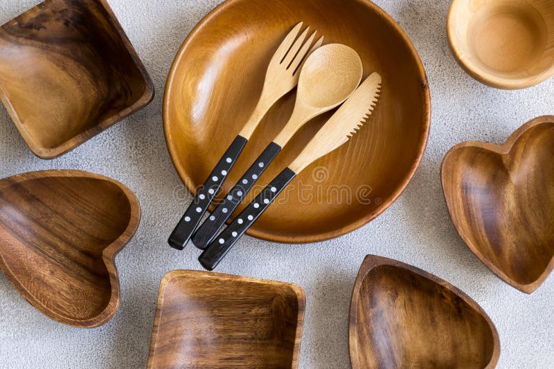 Set of Various Wooden Utensils, Top View Stock Image - Image of natural ...