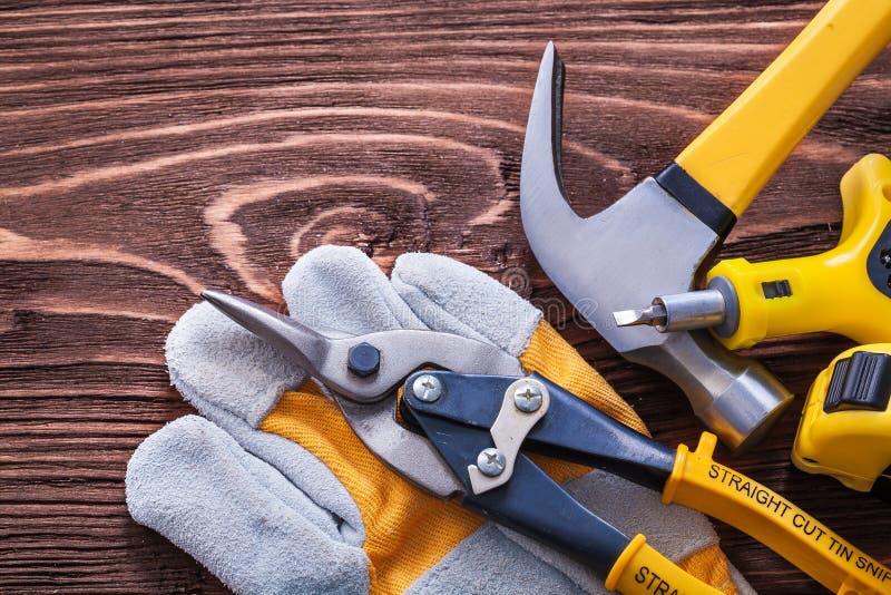 Set of Various Working Objects on Wood Board Stock Image - Image of ...