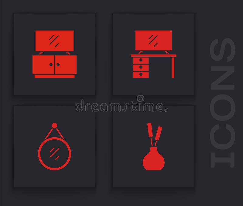 Set Vase, TV Table Stand, and Mirror Icon. Vector Stock Vector ...
