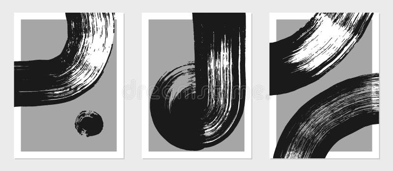 Set of Vector Abstract Backgrounds. Black Ink Brush Strokes, Patterns ...