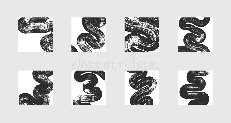 Set of Vector Abstract Backgrounds. Black Ink Marks, Brush Strokes ...