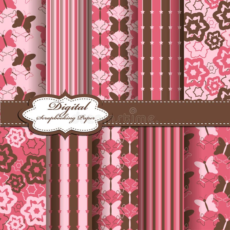 Set of Vector Abstract Flower Pattern Paper for Scrapbook. Stock Vector ...