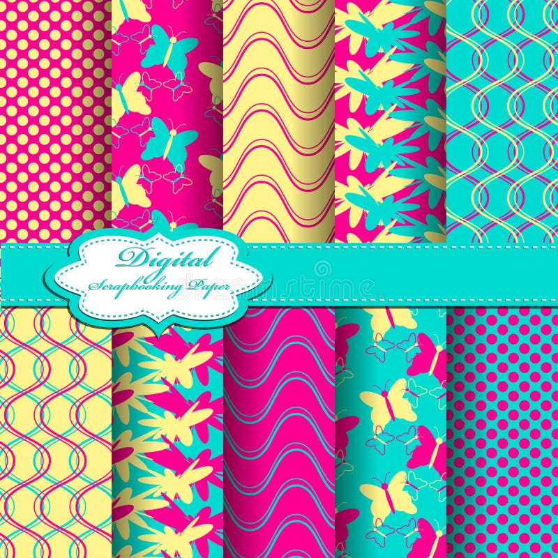 Set of Vector Abstract Flower Pattern Paper for Scrapbook. Stock Vector ...