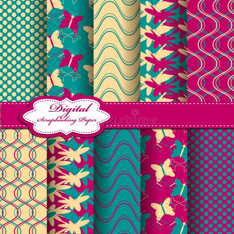 Set of Vector Abstract Flower Pattern Paper for Scrapbook. Stock Vector ...