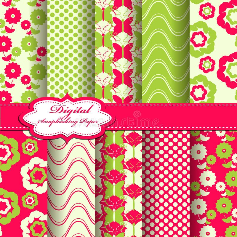 Set of Vector Abstract Flower Scrapbook Pattern Stock Vector ...