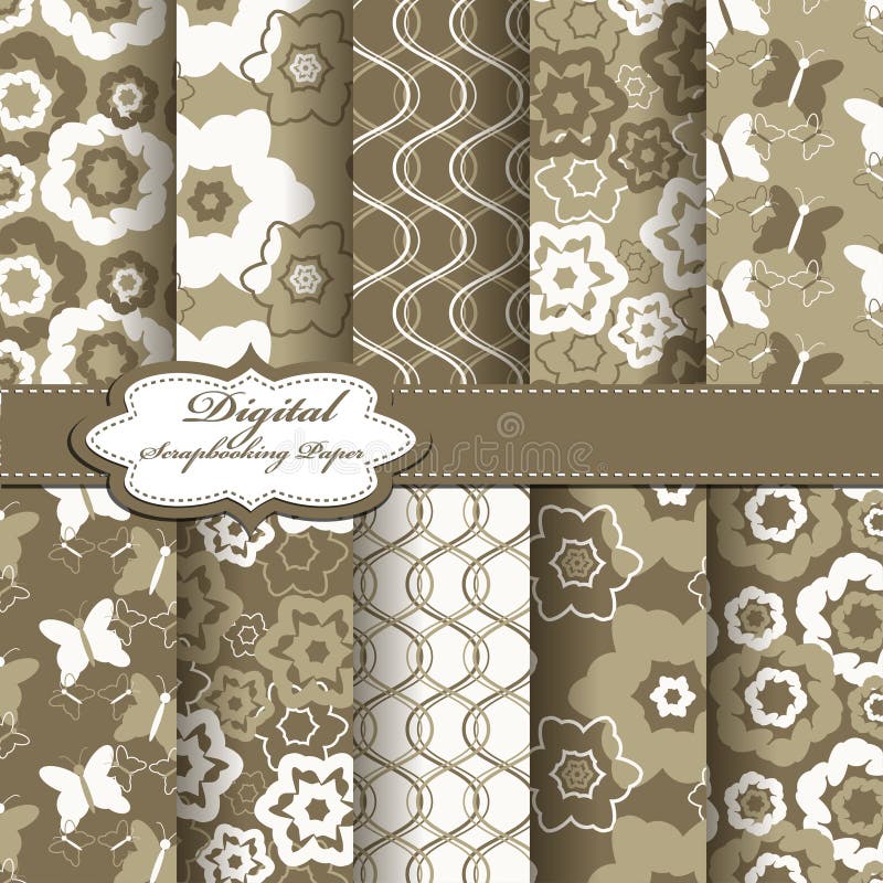 Set of Vector Abstract Flower Pattern Paper for Scrapbook. Stock Vector ...