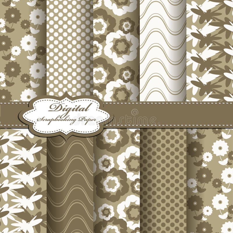 Set of Vector Abstract Flower Pattern Paper for Scrapbook. Stock Vector ...