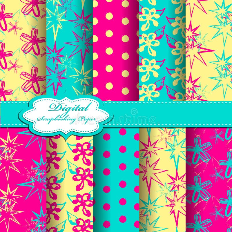 Set of Vector Abstract Flower Pattern Paper for Scrapbook. Stock Vector ...
