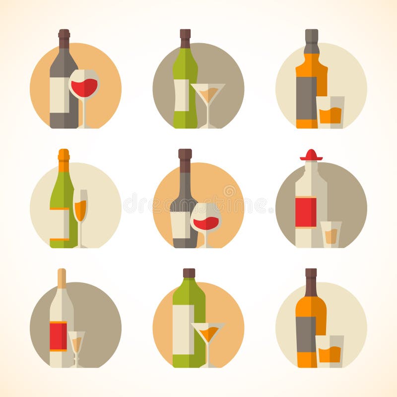 Set of Vector Alcohol Icons in a Flat Design Style Stock Vector ...
